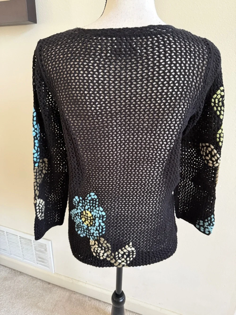 Sigrid Olsen | Sweaters | Sigrid Olsen Black Openknit Sweater With Blue ...